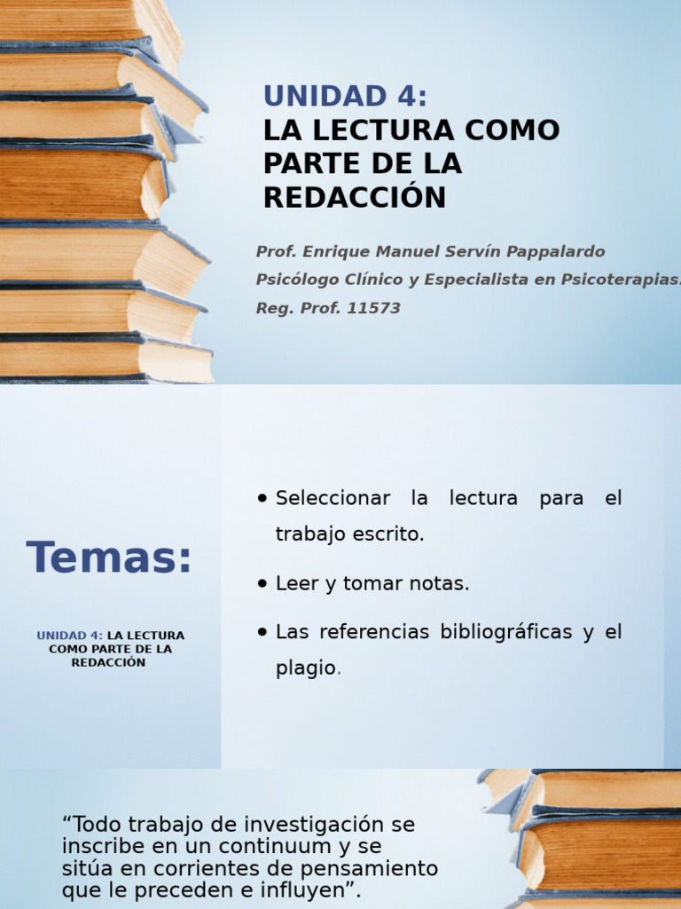 Unidad 4 La Lectura Como Parte de La Redacción | PDF | Citación | Plagio