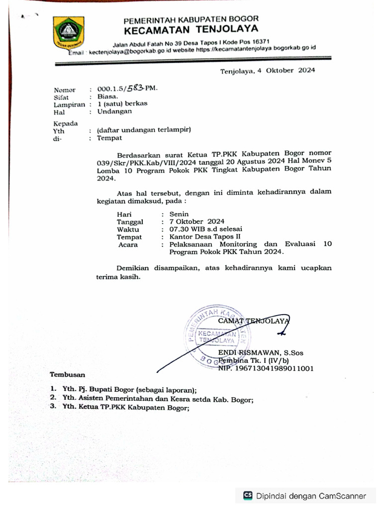 Undangan Monev PKK | PDF
