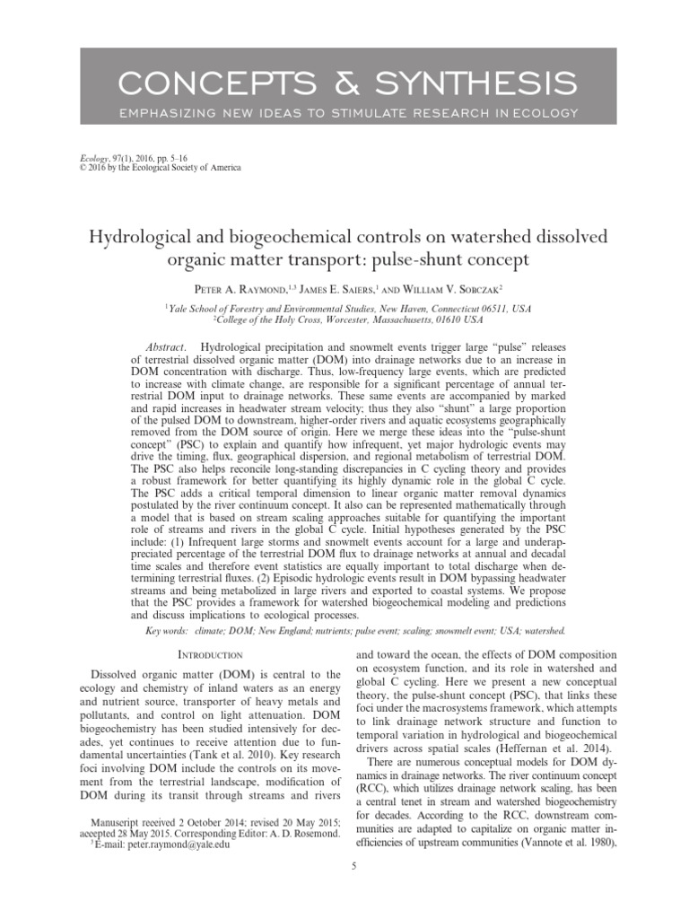 Pulse-Shunt Concept in DOM Transport | PDF | Drainage Basin | Discharge ...