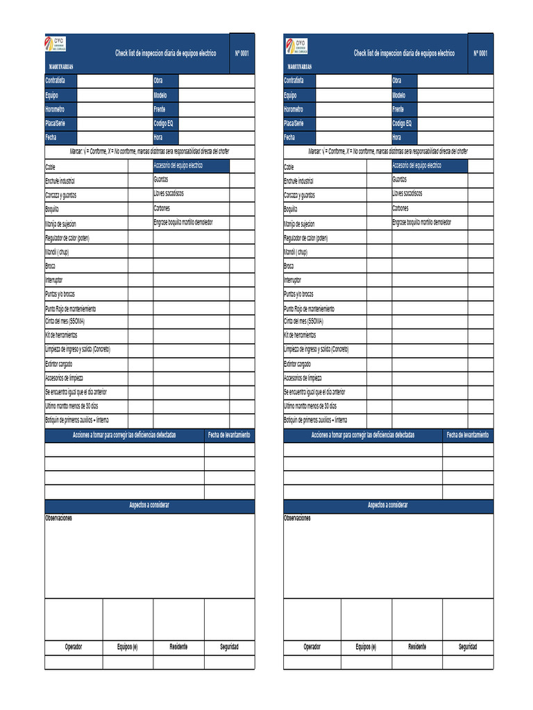 Checklist Diario de Maquinarias y Equipos | PDF | Equipo