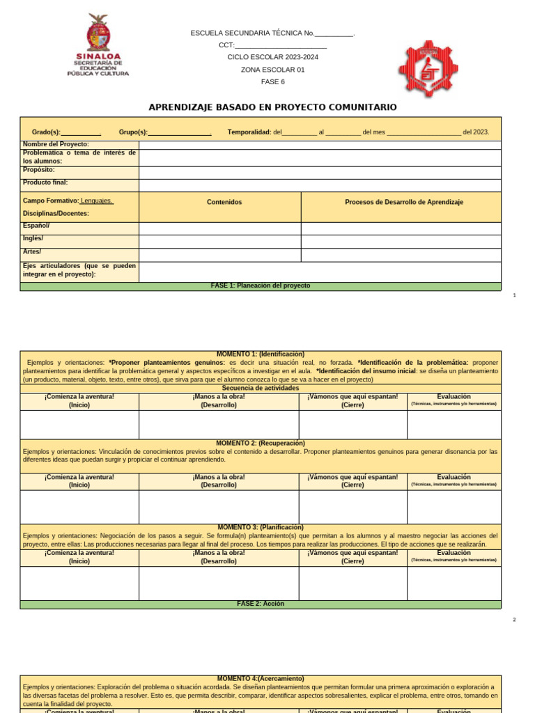 Formato para Proyectos Comunitarios (Lenguajes) | PDF | Evaluación | Cognición