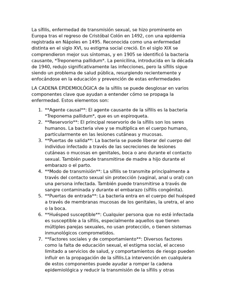 Cadena epidemiológica de la sífilis | PDF | Infección transmitida ...