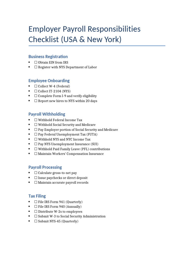 Payroll Responsibilities Checklist for Employers | PDF