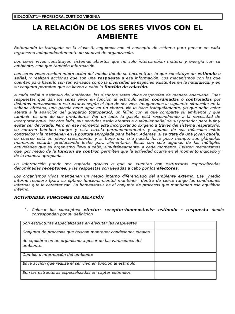 La Relacion de Los Seres Vivos Con Su Ambiente | PDF | Homeostasis ...