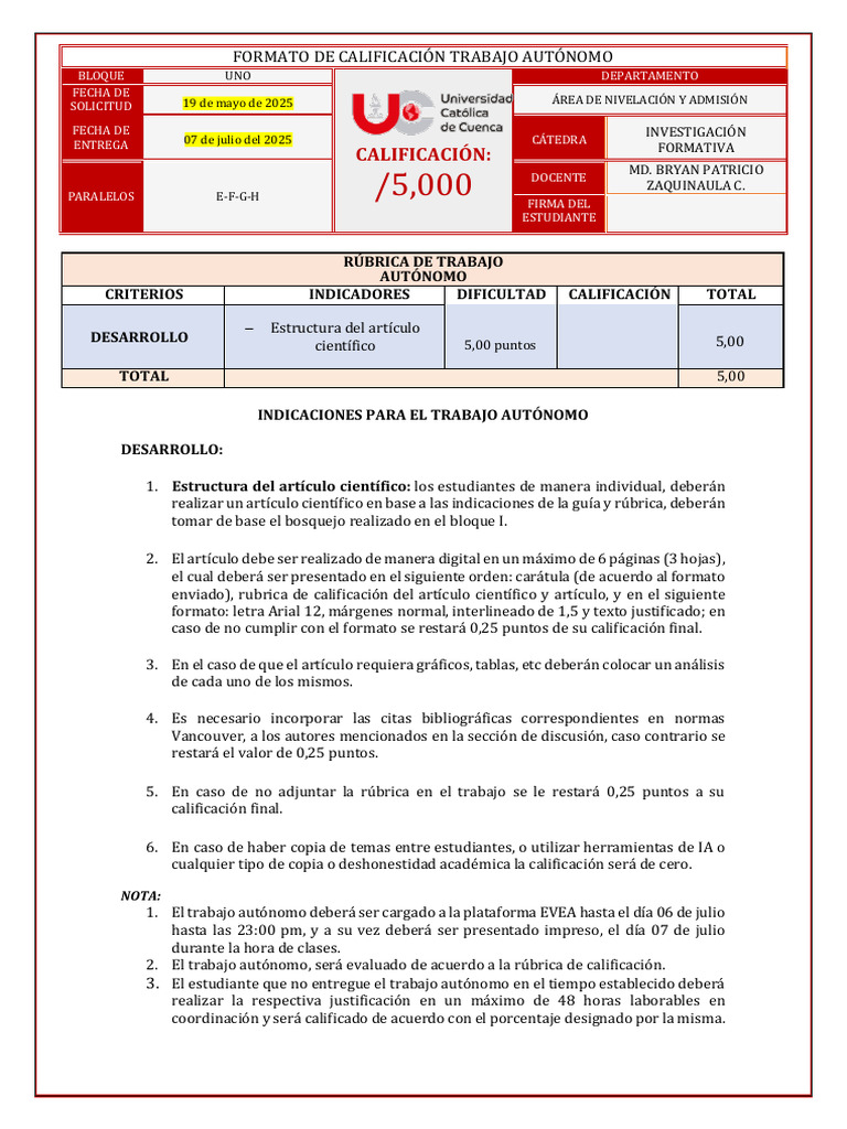 Rubrica Autonomo Final Bii | PDF | Comunicación escrita | Publicación