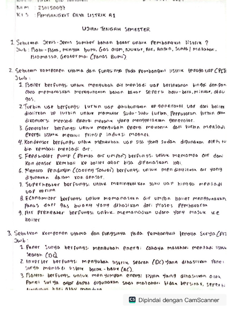 Riski Dio Ananda - 230150097.UTS Pembangkit Daya Listrik A1 | PDF