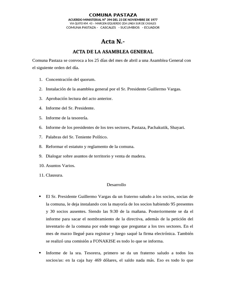 Acta de Comuna Pastaza - 2025 Abril | PDF