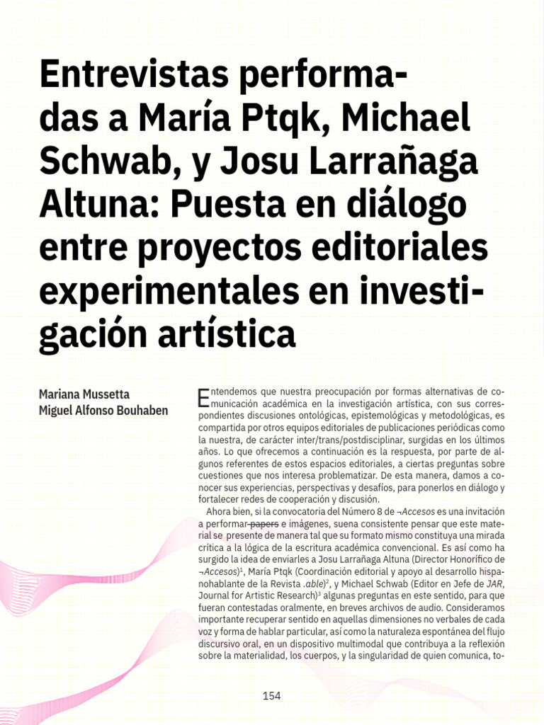 Entrevistas Performadas Mussetta y Bouhaben Accesos N8 | PDF