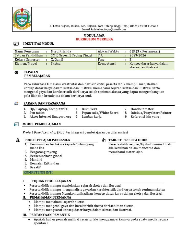 9.modul Ajar Sketsa Dan Ilustrasipertemuan 1 | PDF