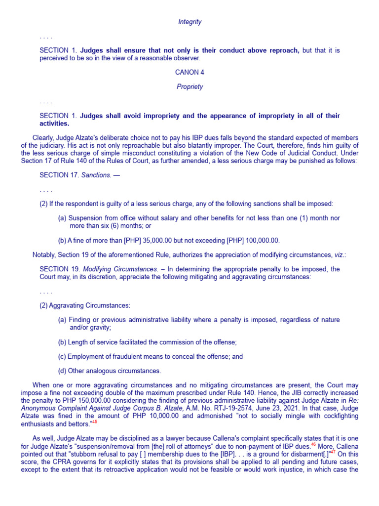 Judge Alzate Misconduct Ruling Summary | PDF | Fine (Penalty) | Common Law