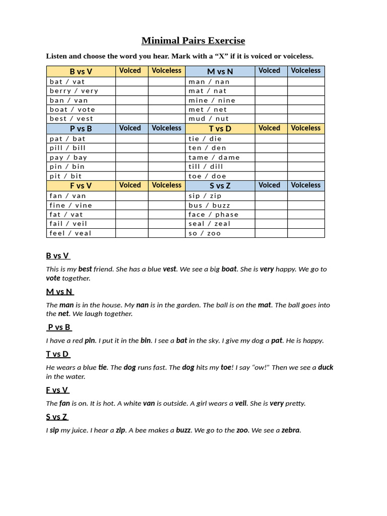 Minimal Pairs Exercise - Present Simple | PDF