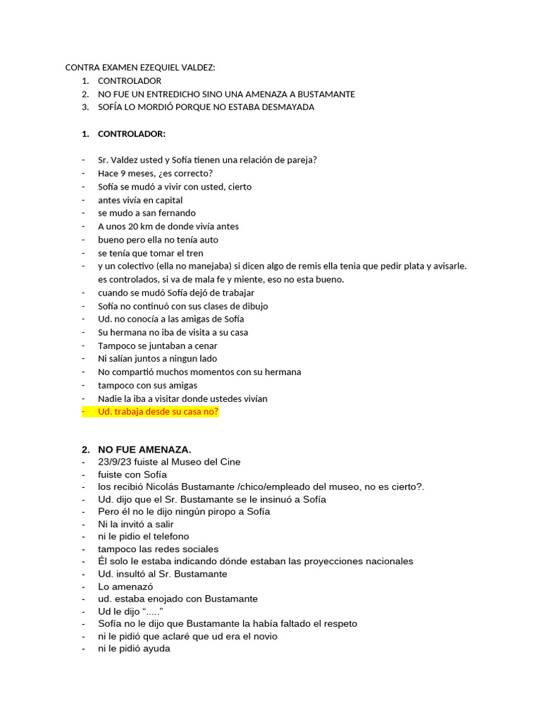 Contraexamen Ezequiel Valdez: Testimonios Clave | PDF