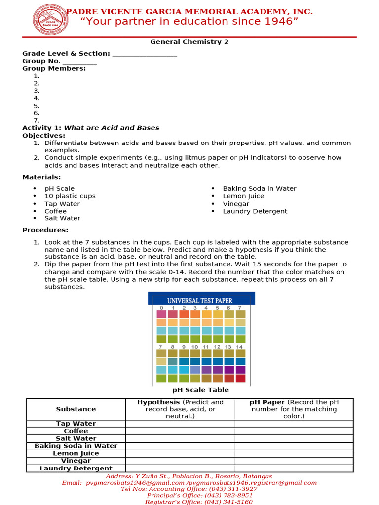 ACID and BASES Activity | PDF | Ph | Acid