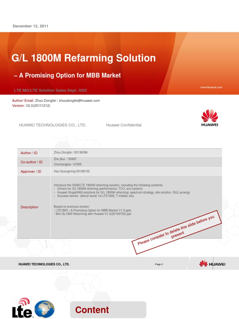 GL 1800M Refarming Solution V2.0 | PDF | Lte (Telecommunication) | Gsm