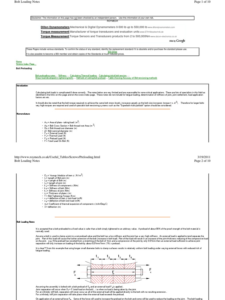 Bolt Loading Notes | PDF | Nut (Hardware) | Screw