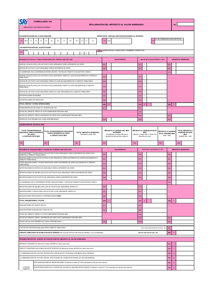 Formulario 104 2016 | PDF | Impuesto al valor agregado | Finanzas del gobierno