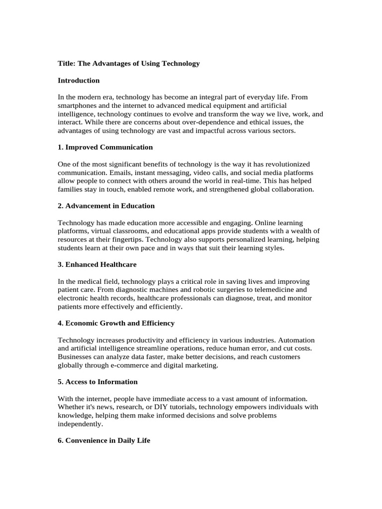 Advantages of Technology in Daily Life | PDF | Internet