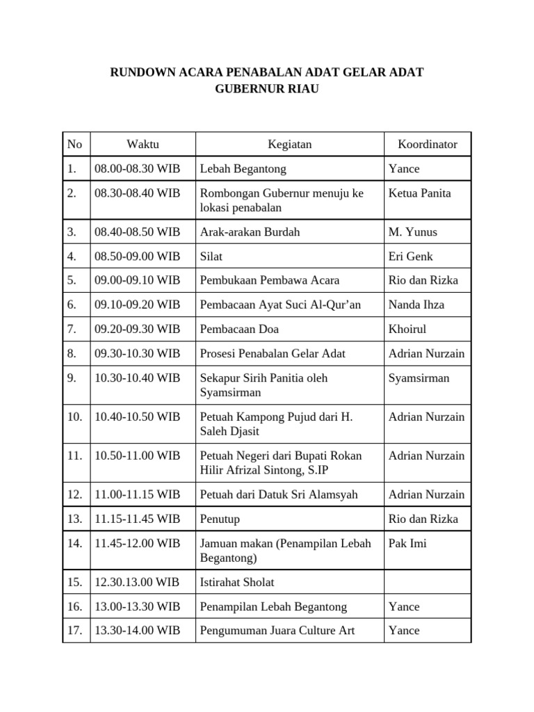 Rundown Acara Penabalan Gelar Adat | PDF