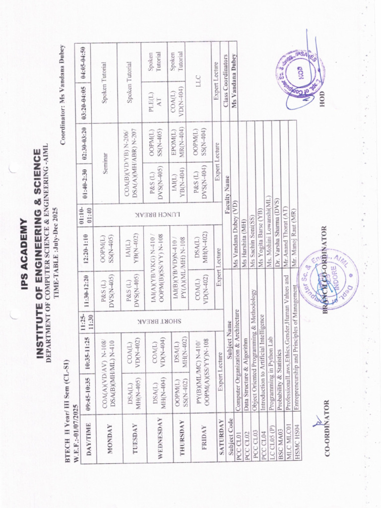 Second Year Time Table | PDF