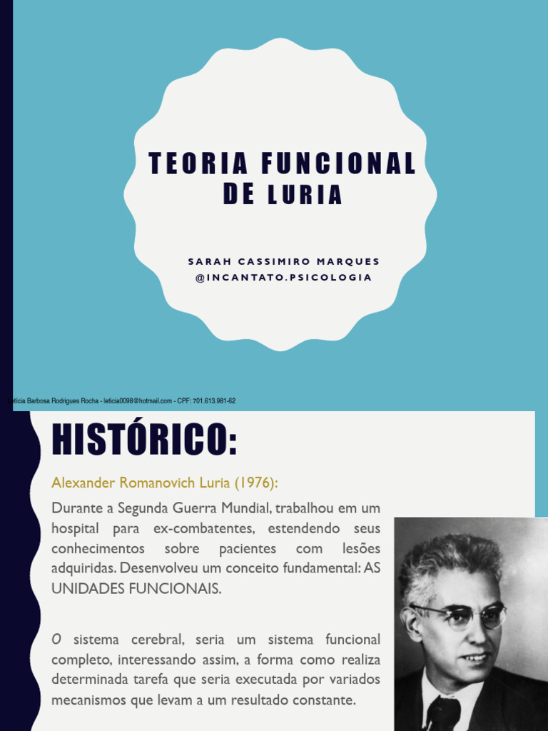 Teoria Funcional de Luria: Unidades Cerebrais | PDF | Cérebro | Memória