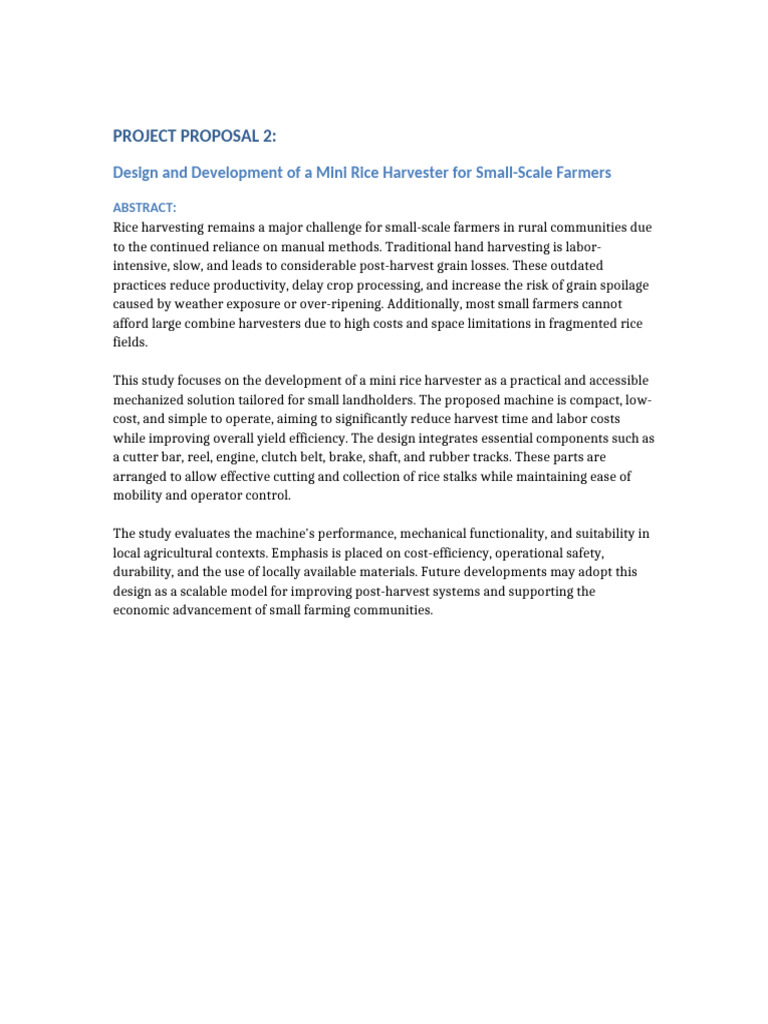 Mini Rice Harvester Project Proposal | PDF