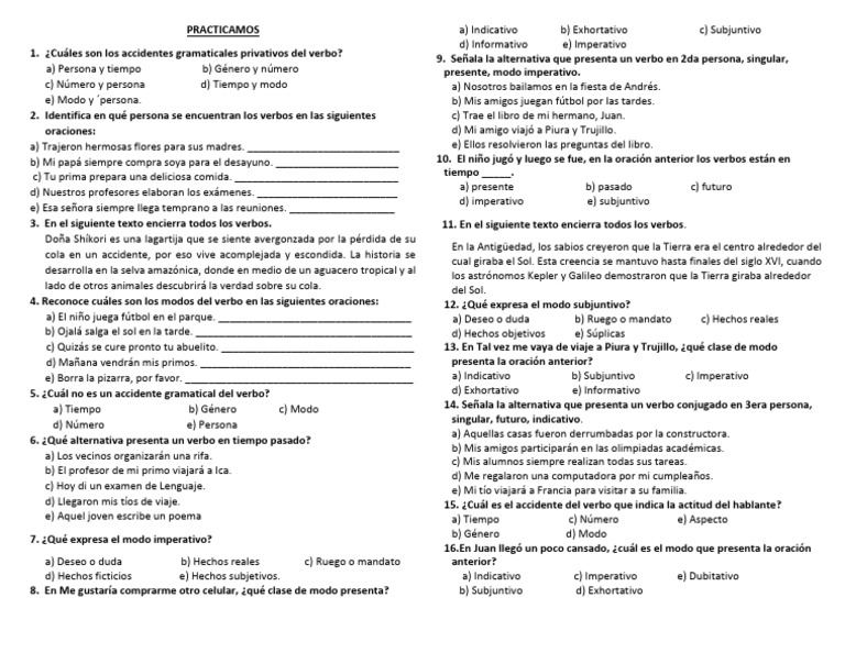 Practicamos - El Verbo 6to Grado | PDF | Morfología | Conjugación gramatical