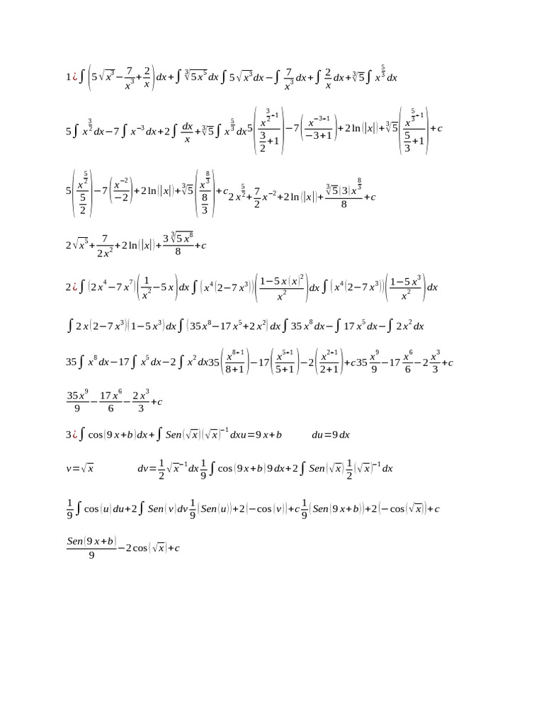 Tarea de Formulas Basicas de Integracion | PDF