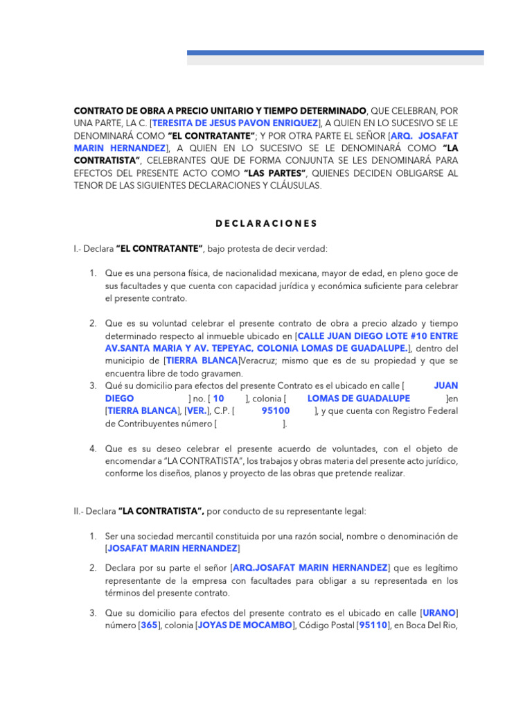 Contrato de Obra a Precio Unitario | PDF | Derecho laboral | Salario