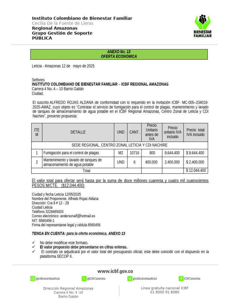 ANEXOS 13 - Presentacion Oferta | PDF