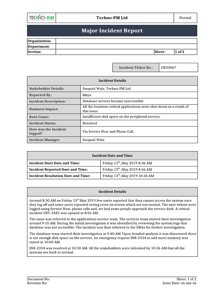 Major Incident Report Template | PDF | Databases | Computer Science