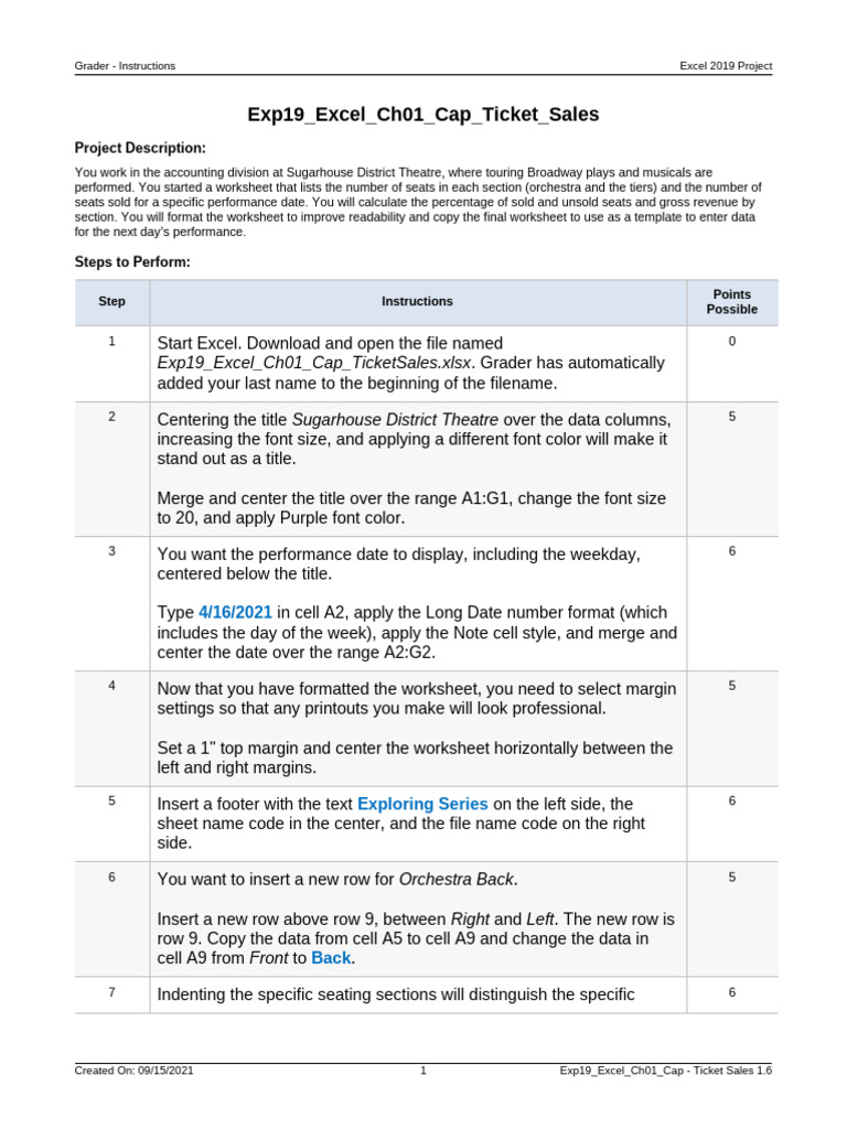 Exp19 Excel Ch01 Cap Ticket Sales Instructions | PDF | Microsoft Excel