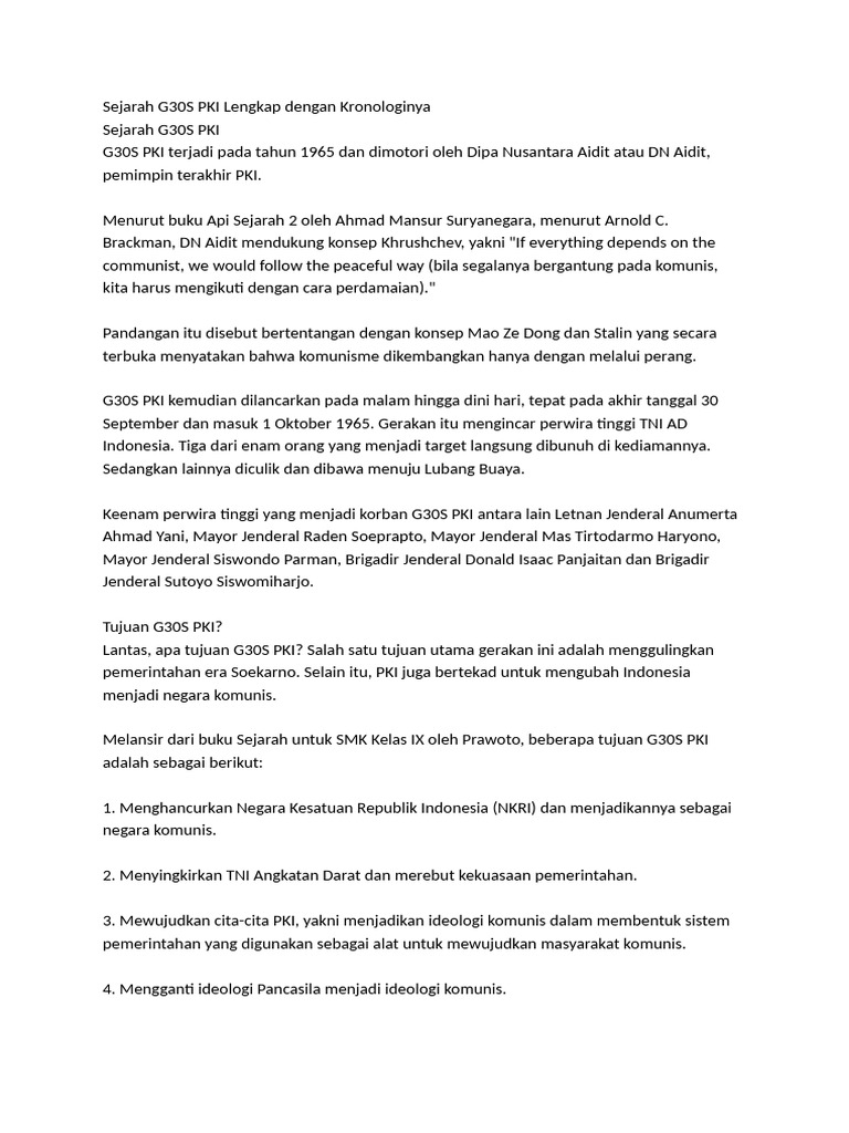 Sejarah G30S PKI Lengkap Dengan Kronologinya | PDF