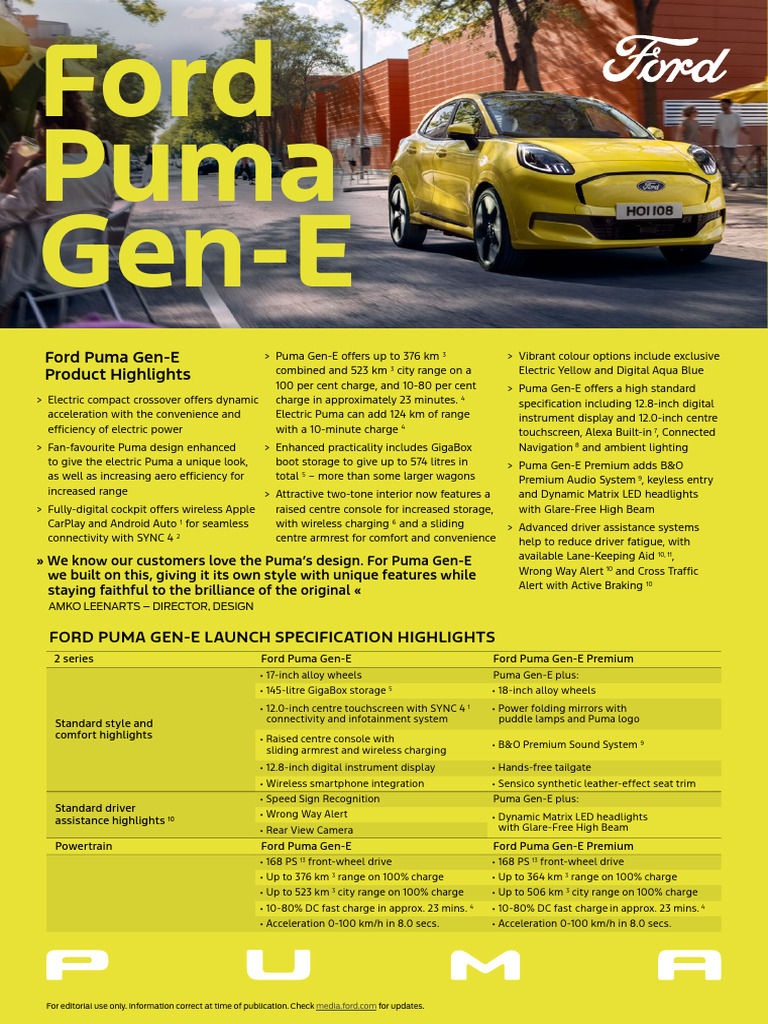 Ford Puma Gen-E Dimensions Overview | PDF | Headlamp | Trunk (Car)