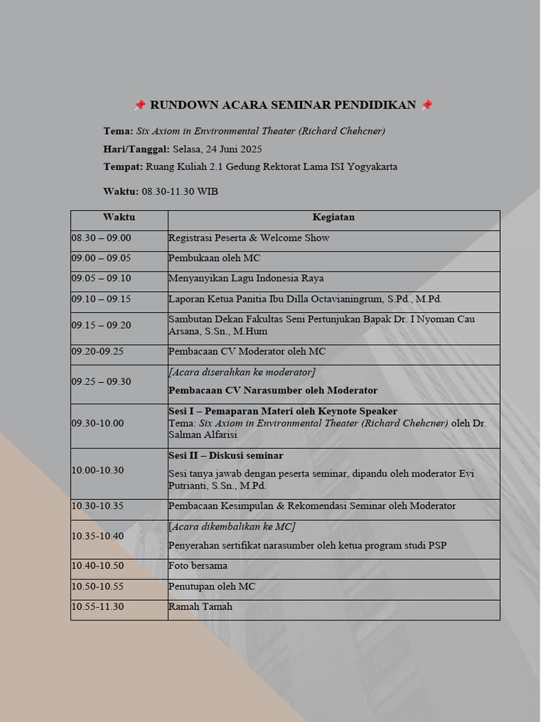 ? Rundown Acara Seminar Pendidikan | PDF