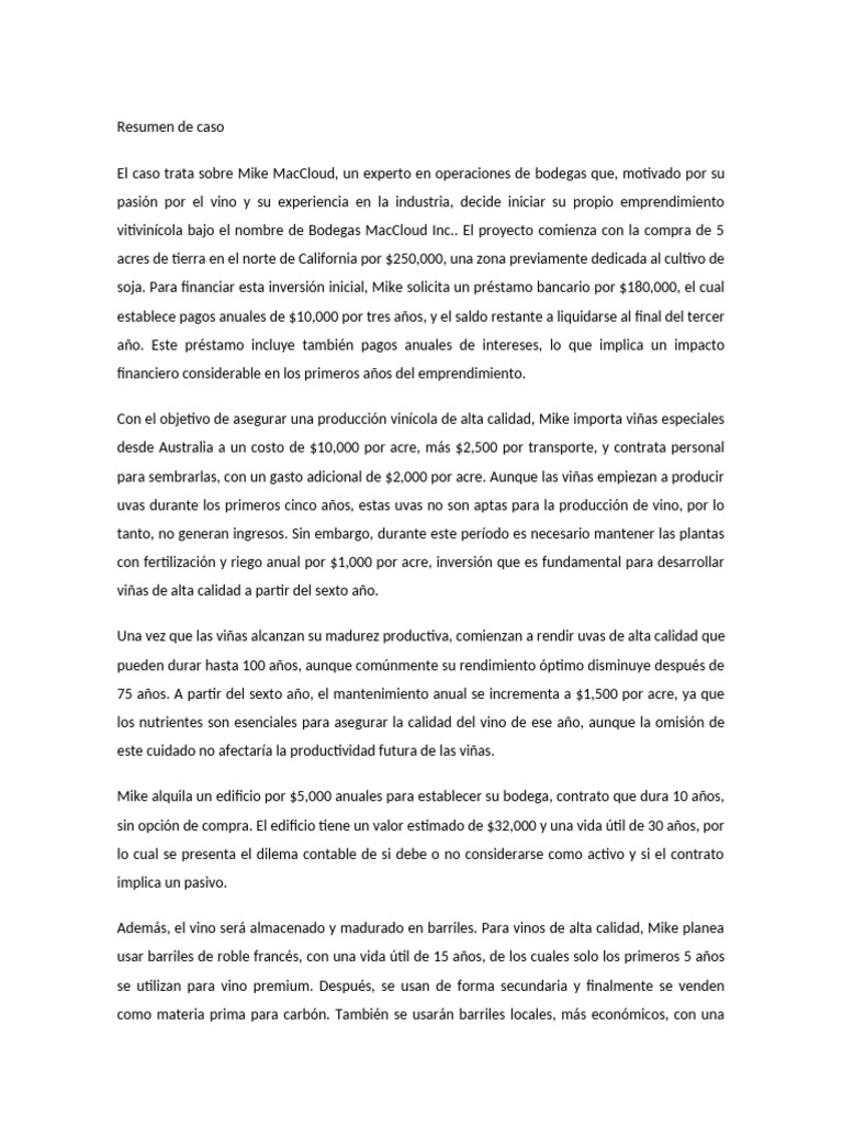 Resumen de Caso | PDF | Vino | Contabilidad