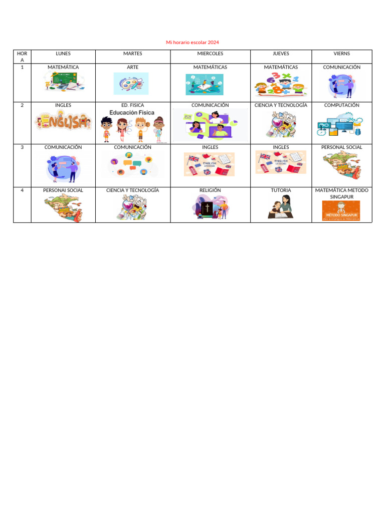 Mi Horario Escolar 2021 | PDF