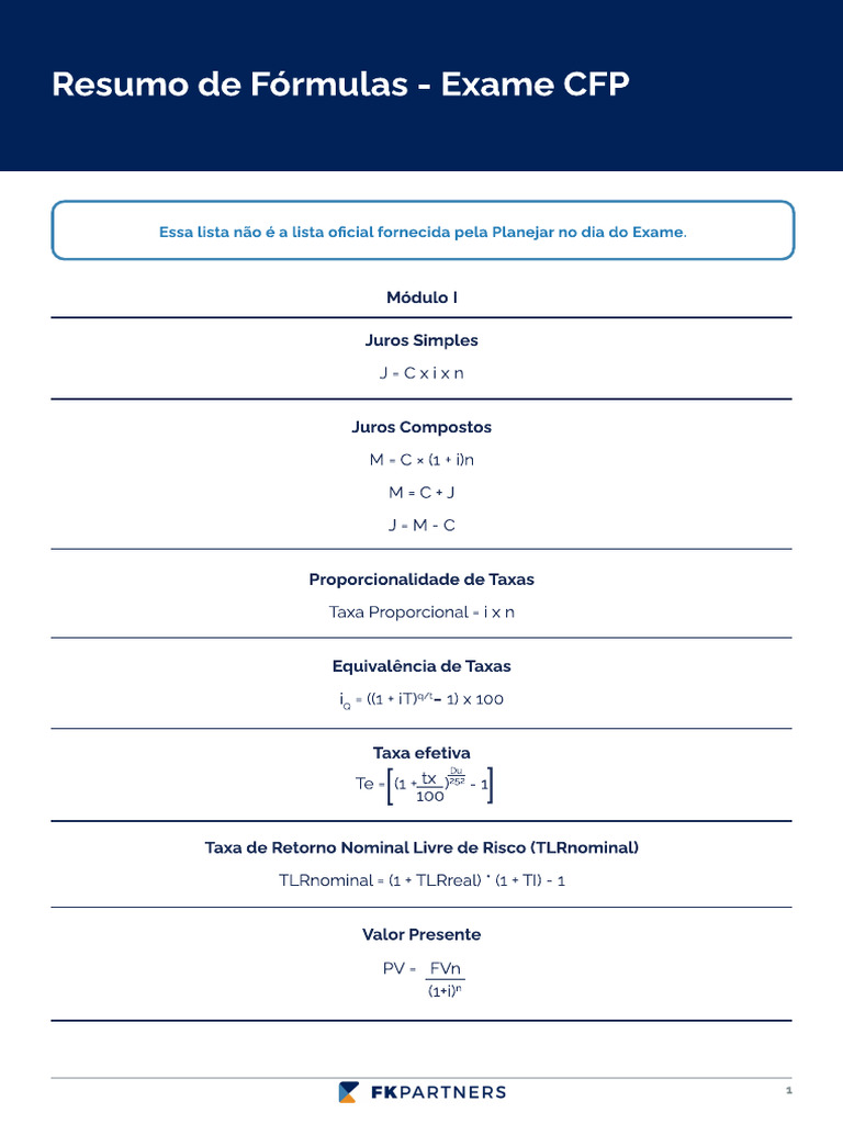 Resumo de Formulas CFP | PDF