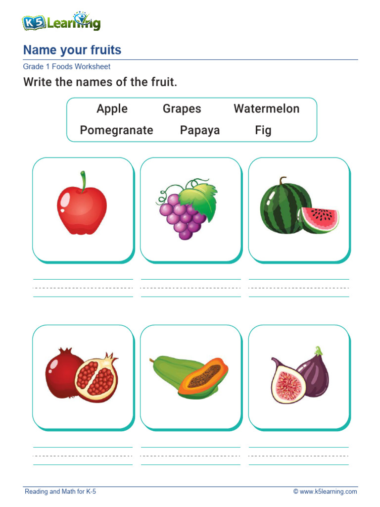 Grade 1 Fruits Naming Worksheet | PDF
