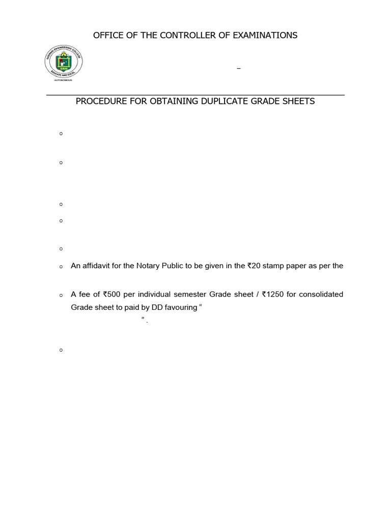 Procedure For Duplicate Grade Sheet | PDF | Affidavit | Common Law