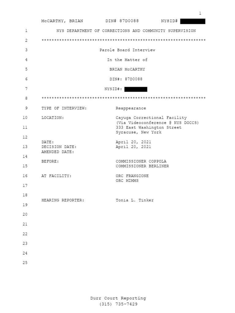 2021 Mccarthy Parole Transcript | PDF | Crimes | Crime & Violence