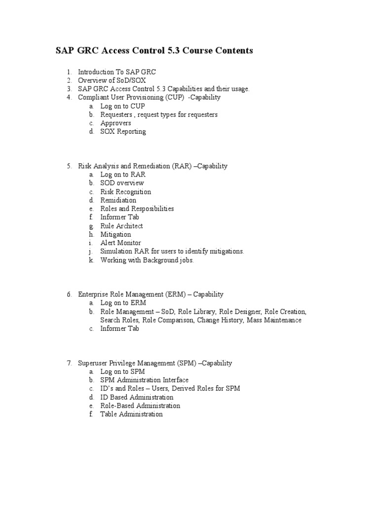 SAP GRC Training Contents | PDF