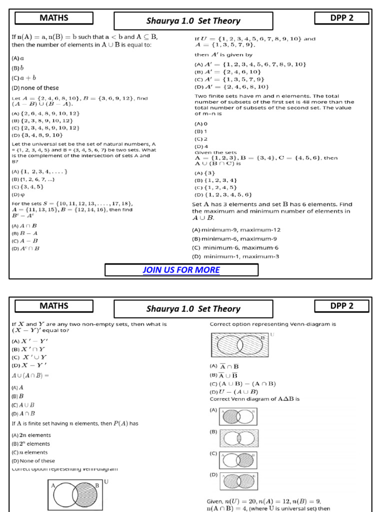 Shaurya 1.0 Set Theory DPP 2 | PDF