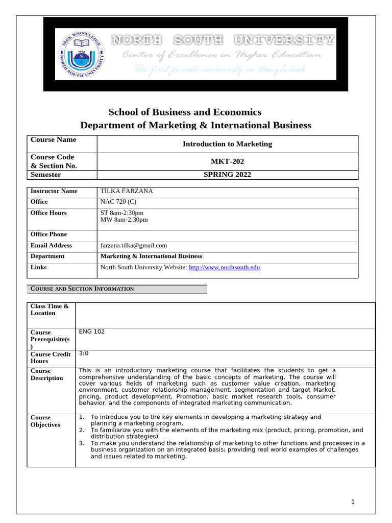 MKT-202 Introduction to Marketing | PDF | Marketing | Educational ...