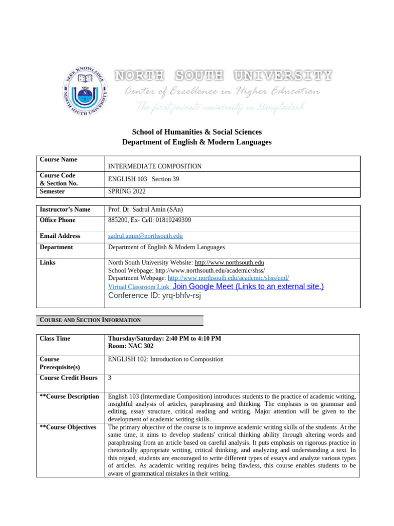 Intermediate Composition Course Overview | PDF | Essays | Lecture