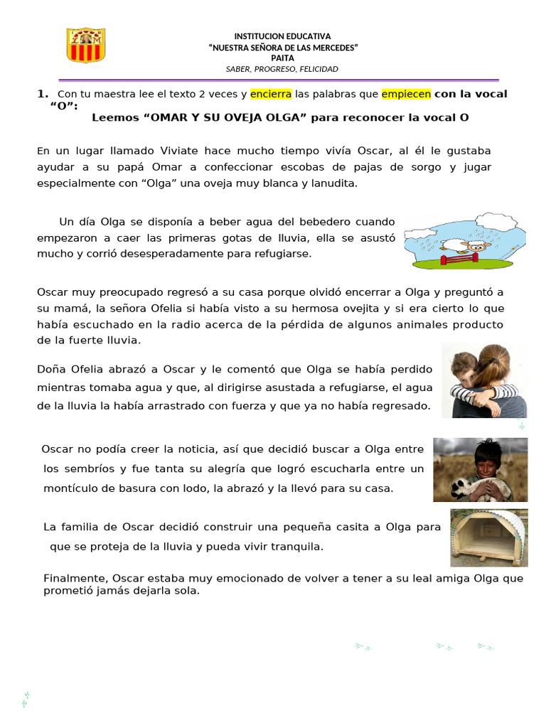 Ficha Cuento Vocal o (3) Abril 2023 | PDF