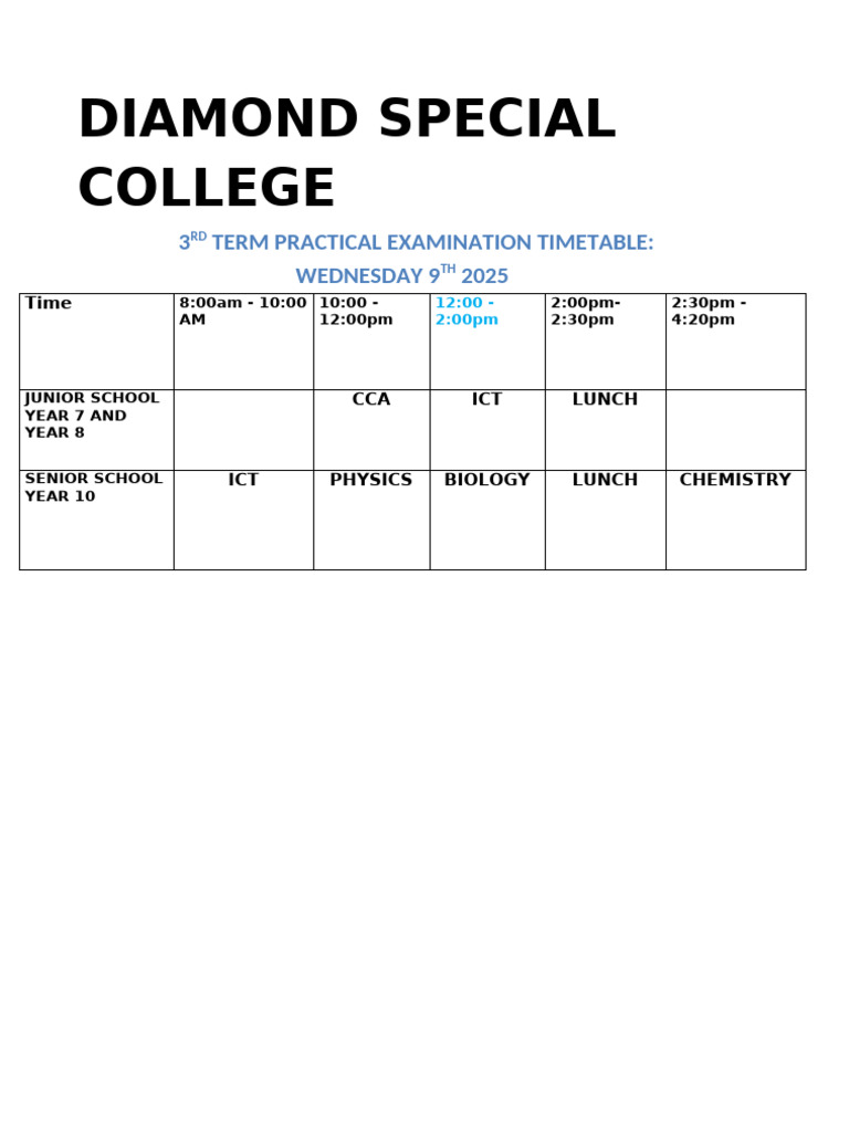 Practical Exam Timetable 3rd Term | PDF