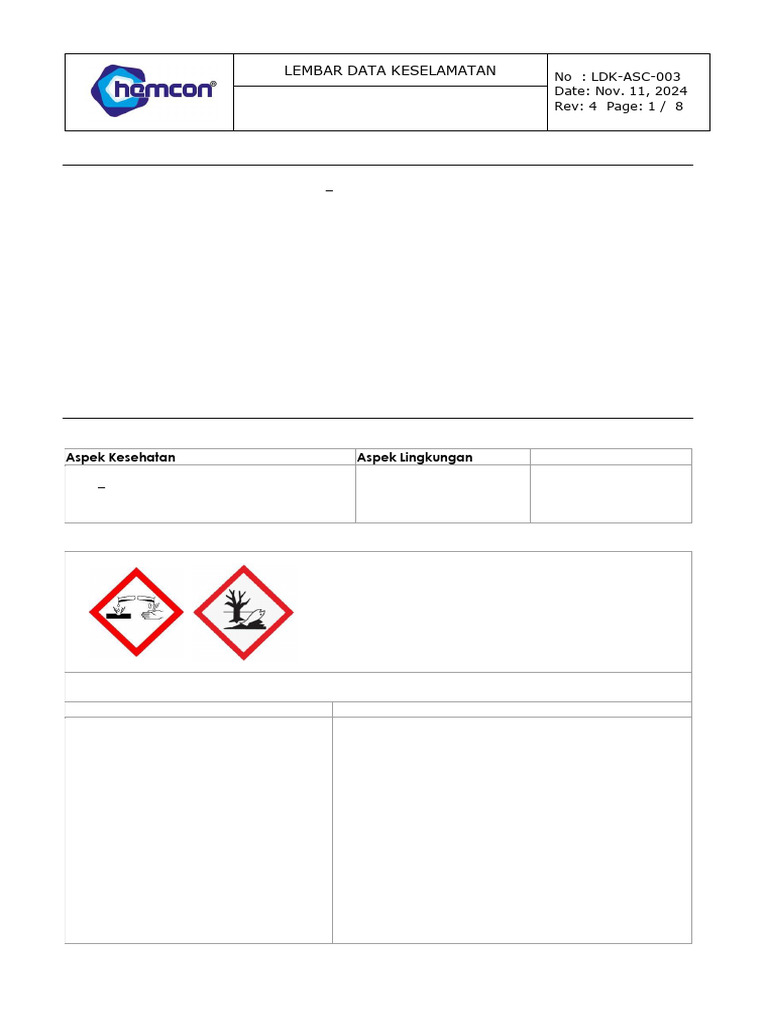 Lembar Data Keselamatan Chemcon 30 | PDF