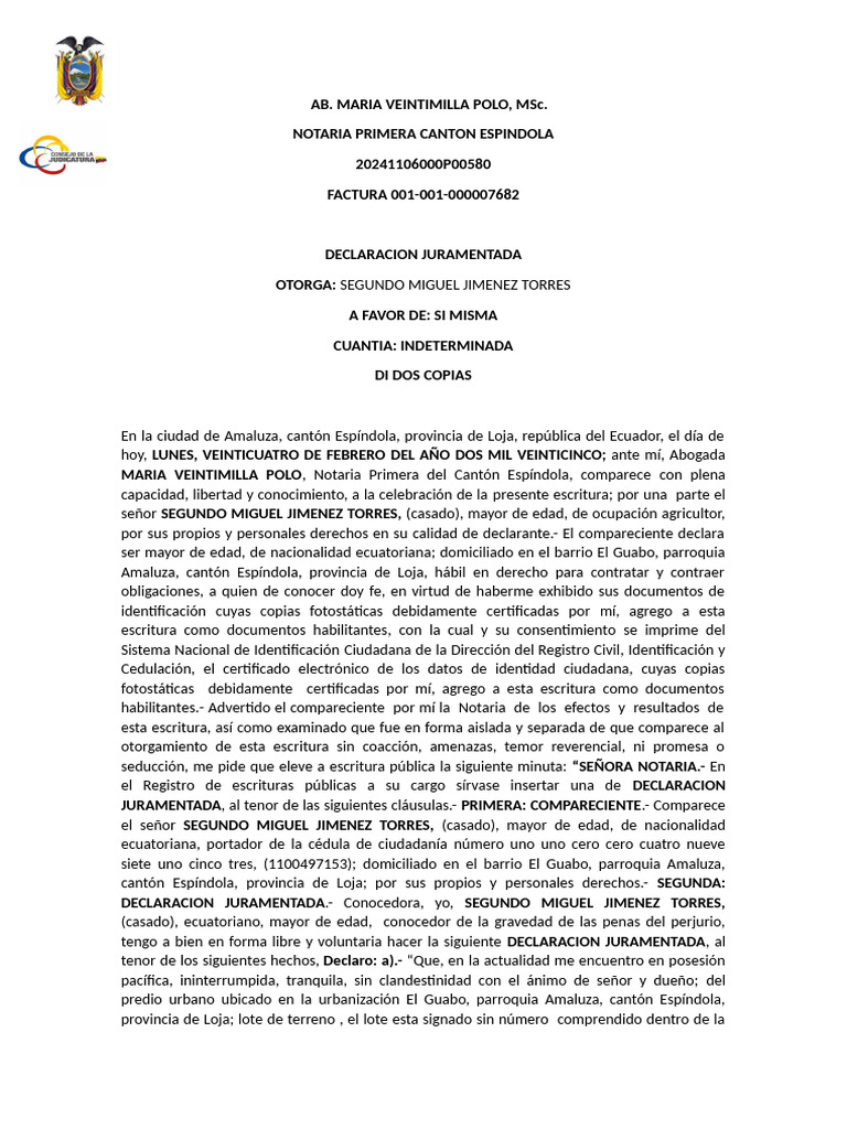 Declaracion Juramentada Segundo Jimenez | PDF