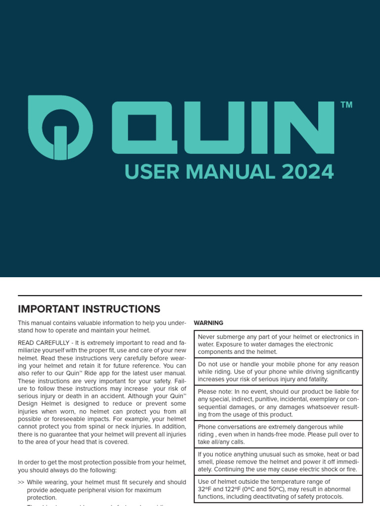 Quin Design Helmet USER MANUAL | PDF