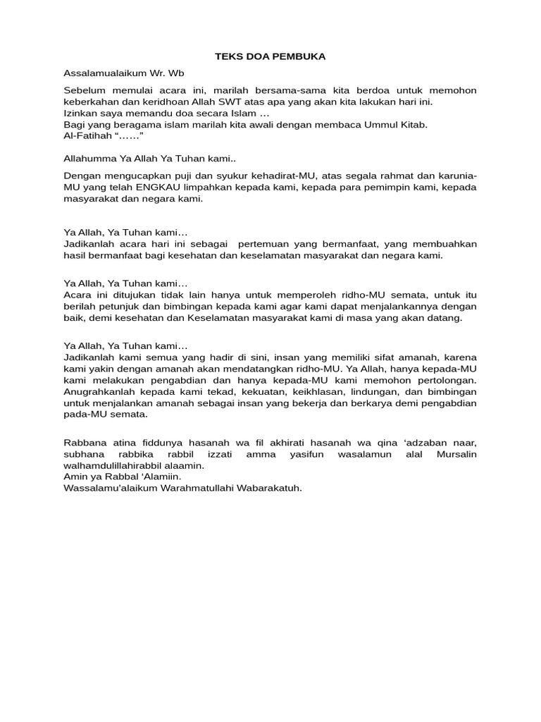 Teks Doa Pembuka | PDF